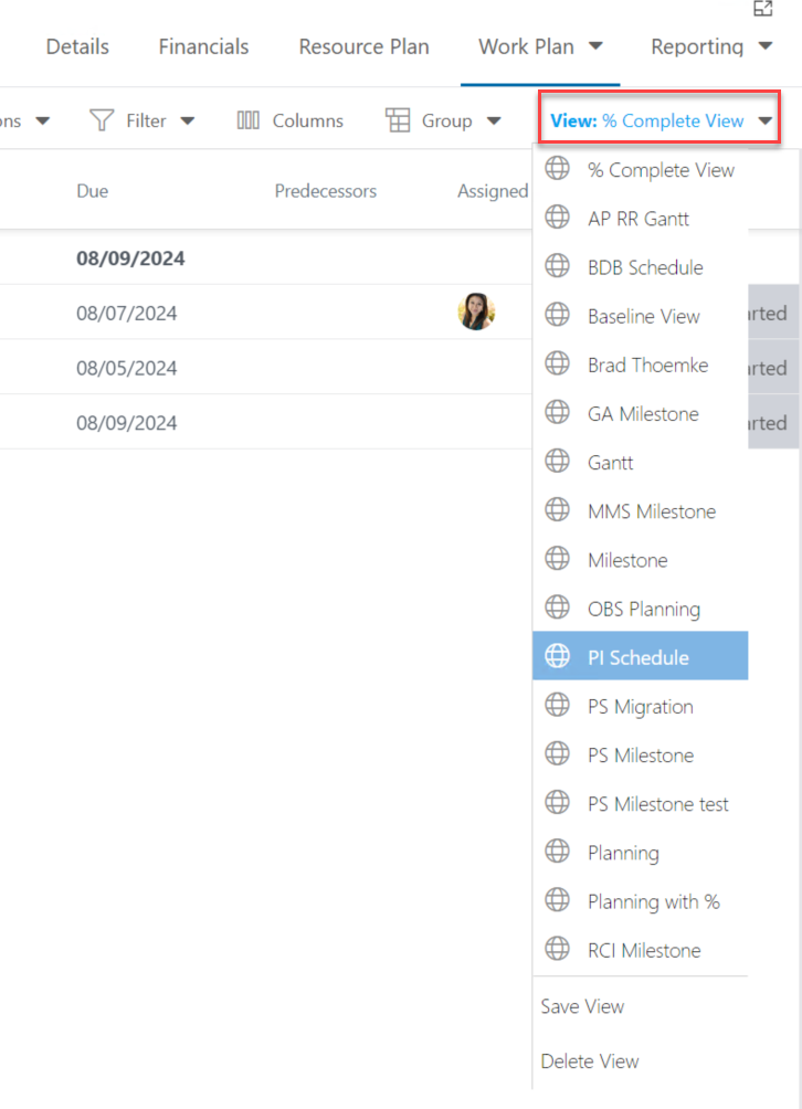 Modify and Save Views in the Work Plan List – OnePlan Support provided ...
