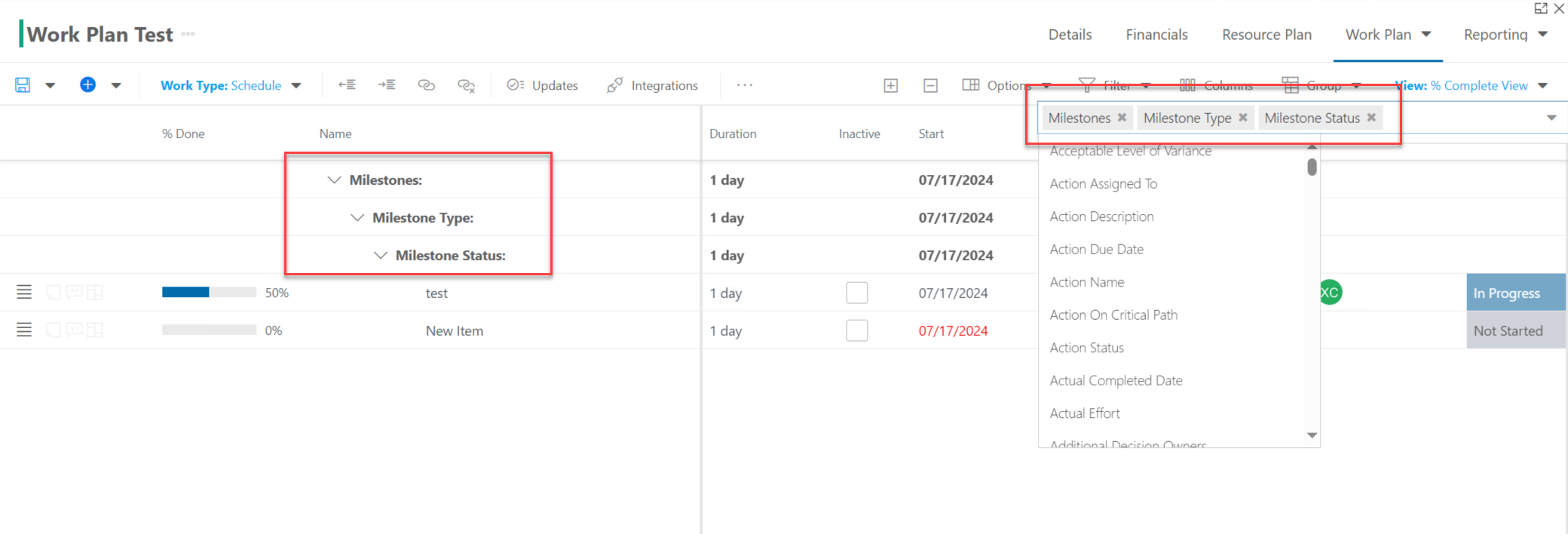 Group Tasks in the Work Plan Grid – OnePlan Support provided by PPM Works