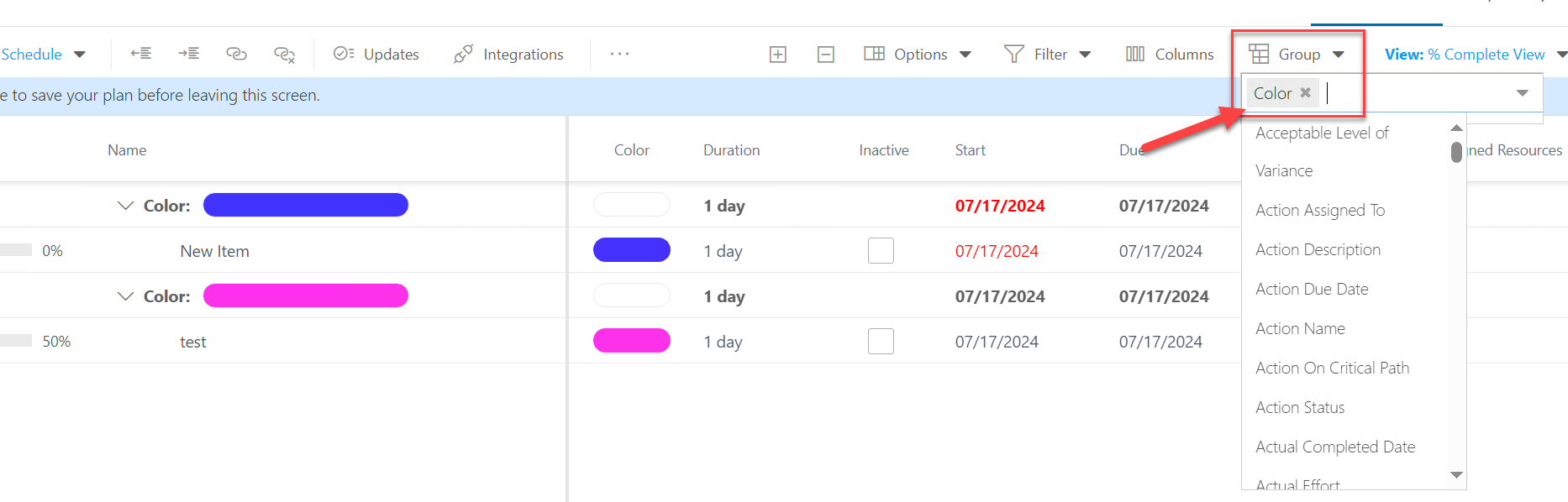 Assign Colors to Work Items in the Work Plan Grid – OnePlan Support ...